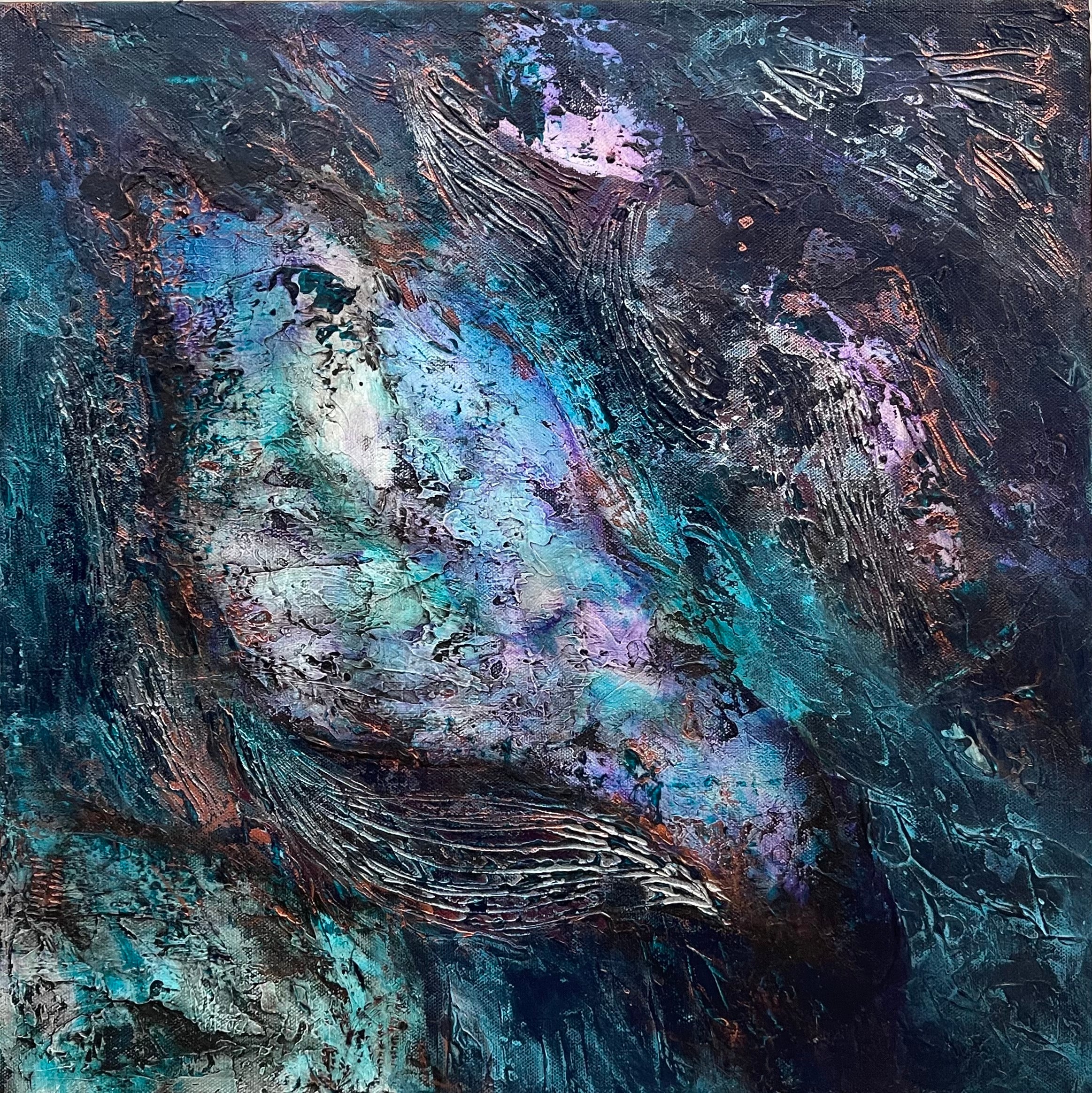 Nebula | 18x18 Original Abstract Painting | Blue Aqua Purple Cosmic ...